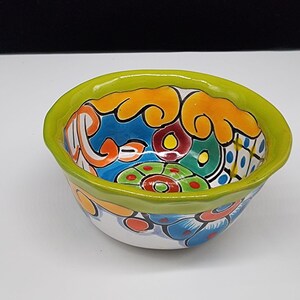 Handmade Mexican Ceramic Bowl Multicolored Floral Design Lead-free 4.25 ...