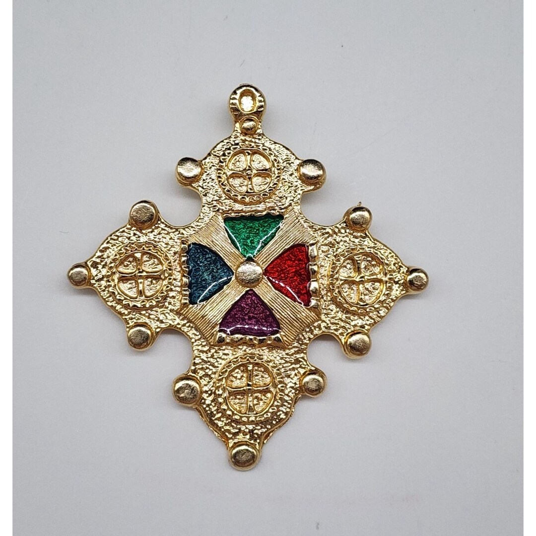 1980s Elle Gold Tone Enamel Maltese Cross Brooch Vintage Enamel 2-3/8 ...