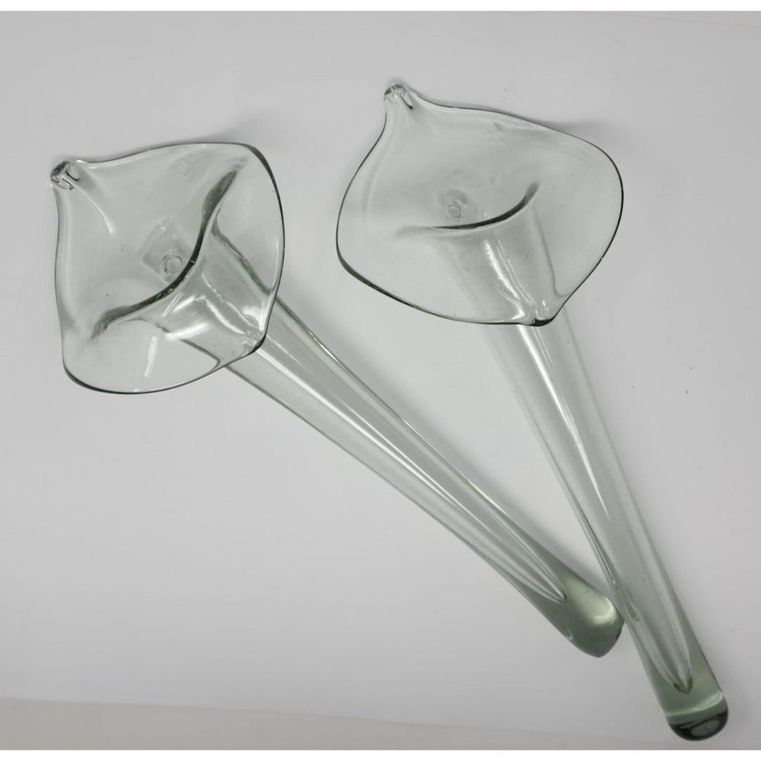 Handblown Wall Pocket Pair Glass Lily-shaped Vase Sculptures in Clear ...