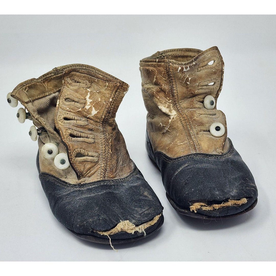 Vintage Victorian Edwardian Childs Toddler Button up Shoes Boots Black ...