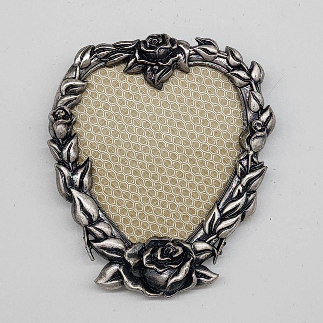 Heart Shaped Pewter Tone Floral Photo Frame With Black Velvet Back 2x3 ...