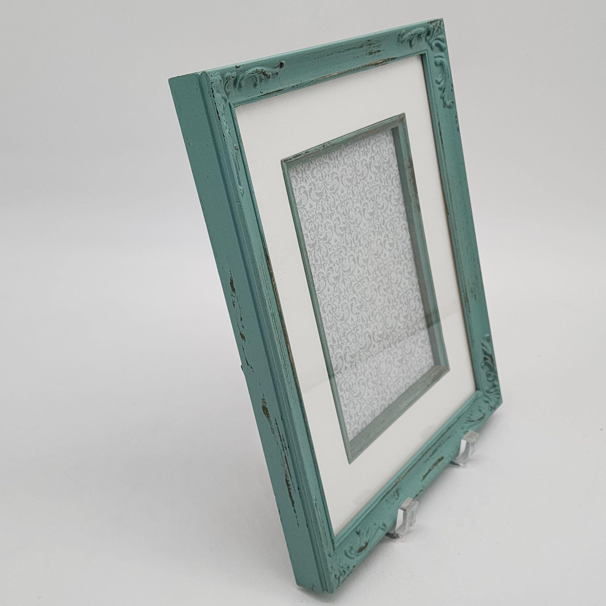 Vintage Style Double Mat Picture Frame Distressed Green Ornate Aaron ...