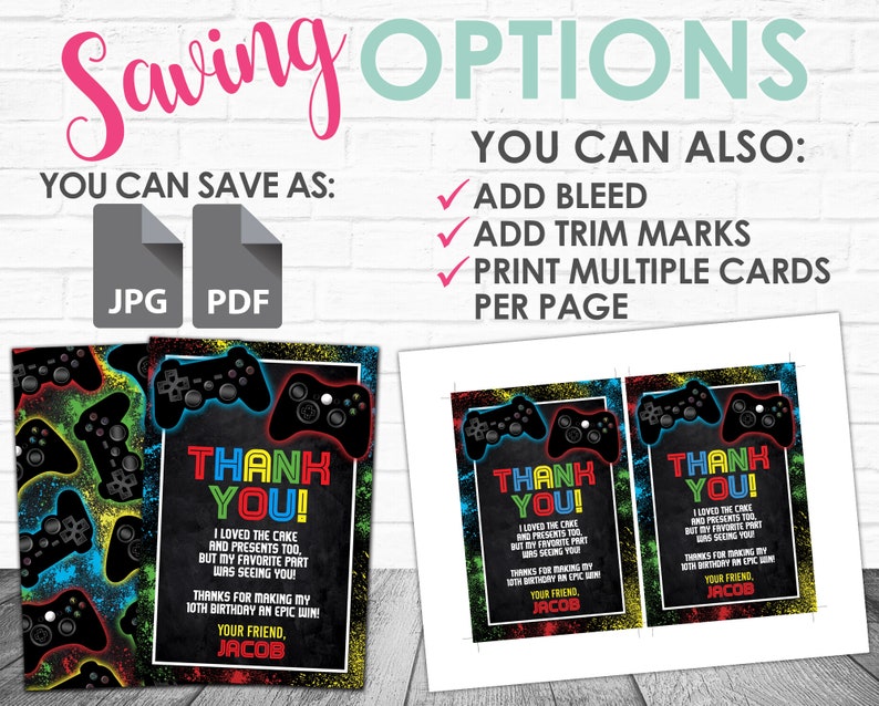 Video Game Thank You Card Gamer Birthday Thank You Card | Etsy