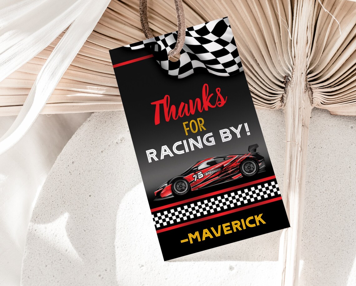 Race Car Thank You Tag, Car Printable Favor Tag, Race Car Birthday ...