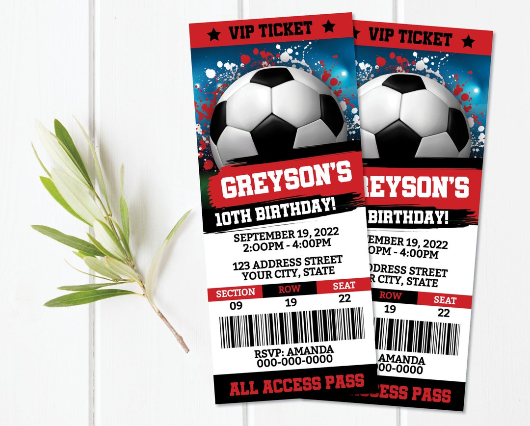 Soccer Printable Ticket Birthday Invitation, Soccer Ticket Invitation ...