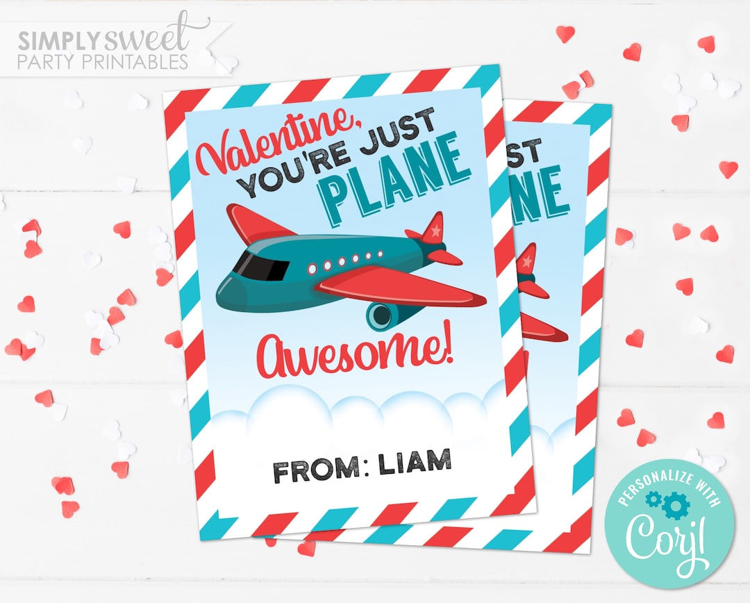 Editable Airplane Valentine Card Personalized Plane Valentine's Day ...