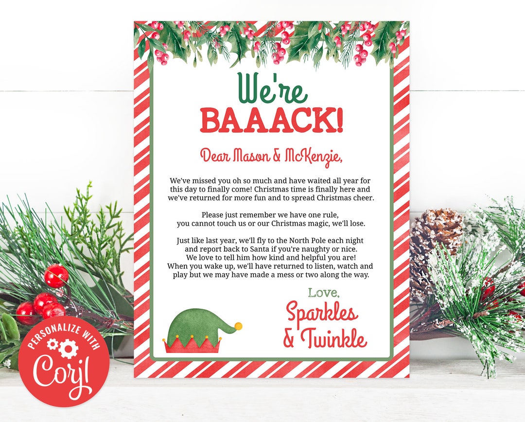 Editable Elves Arrival Letter, Elf We're Back Note, Christmas Elf ...