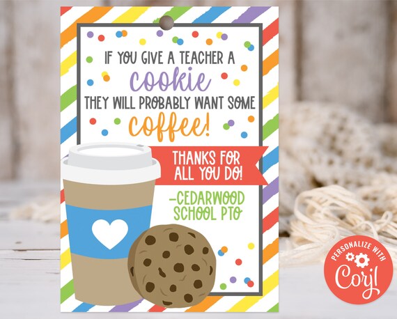 Editable Teacher Appreciation Cookie Coffee Printable Tag If | Etsy
