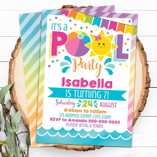 Editable Pool Party Birthday Invitation Pool Party - Etsy