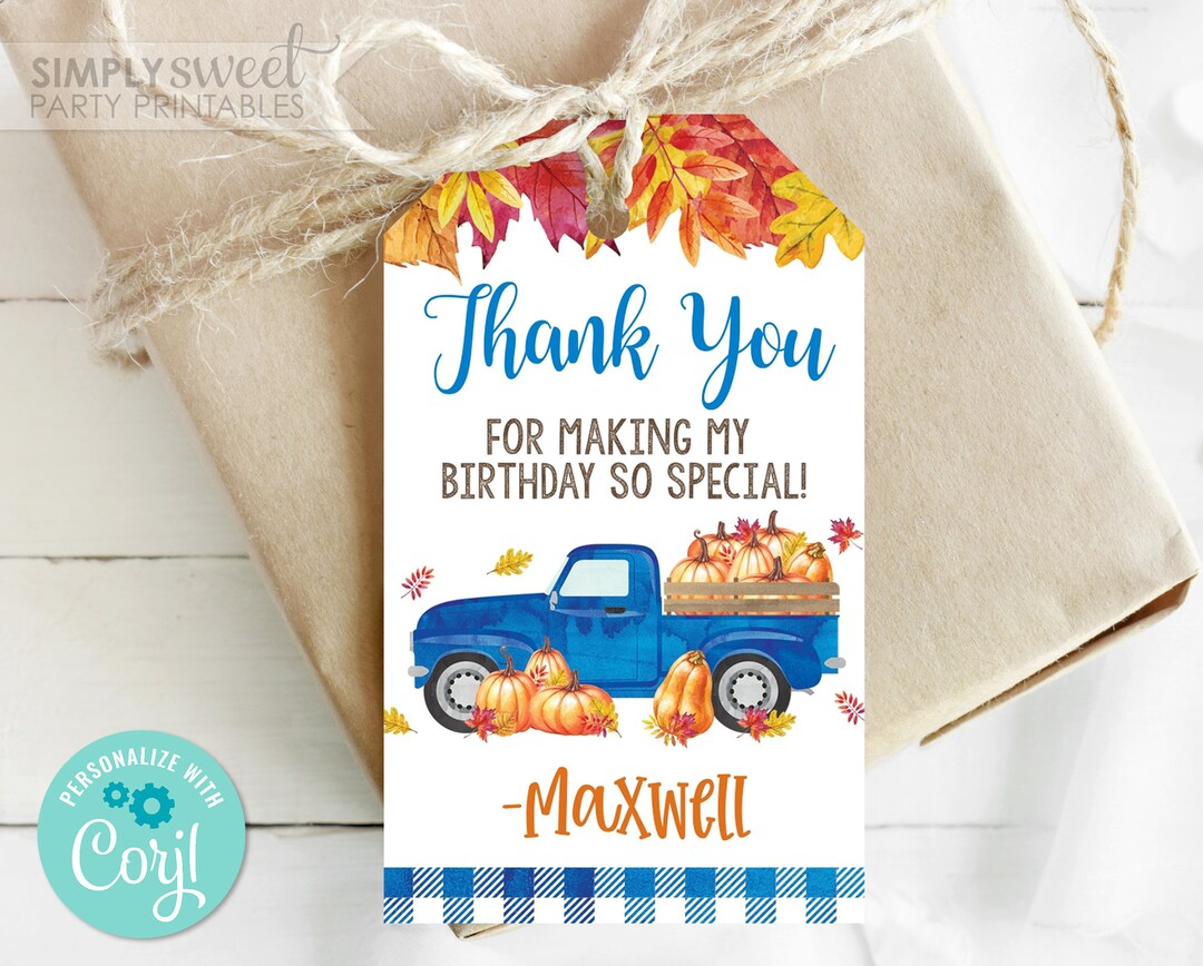 Editable Fall Pumpkin Truck Thank You Tag, Pumpkin Truck Printable ...