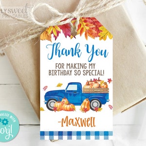 Editable Fall Pumpkin Truck Thank You Tag, Pumpkin Truck Printable ...