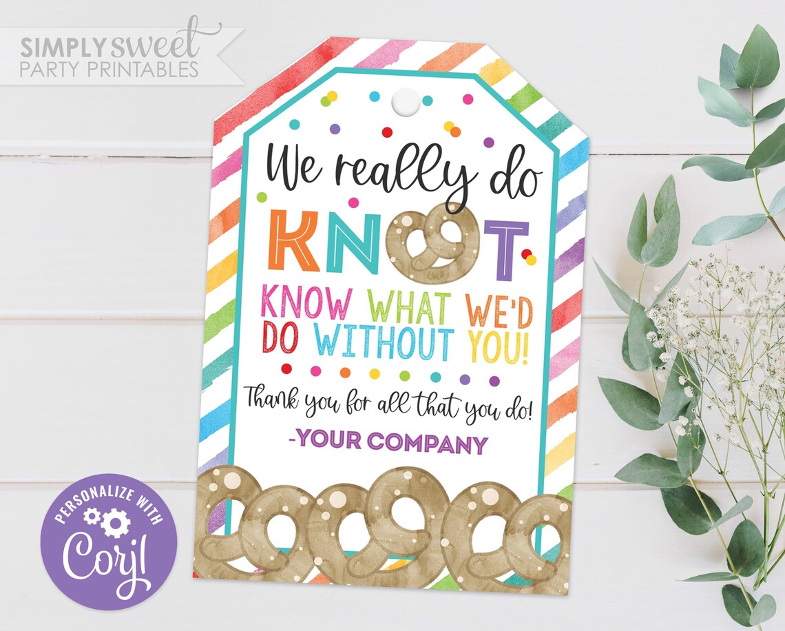 Editable Pretzel Gift Tag We Really Do Knot Know Staff - Etsy