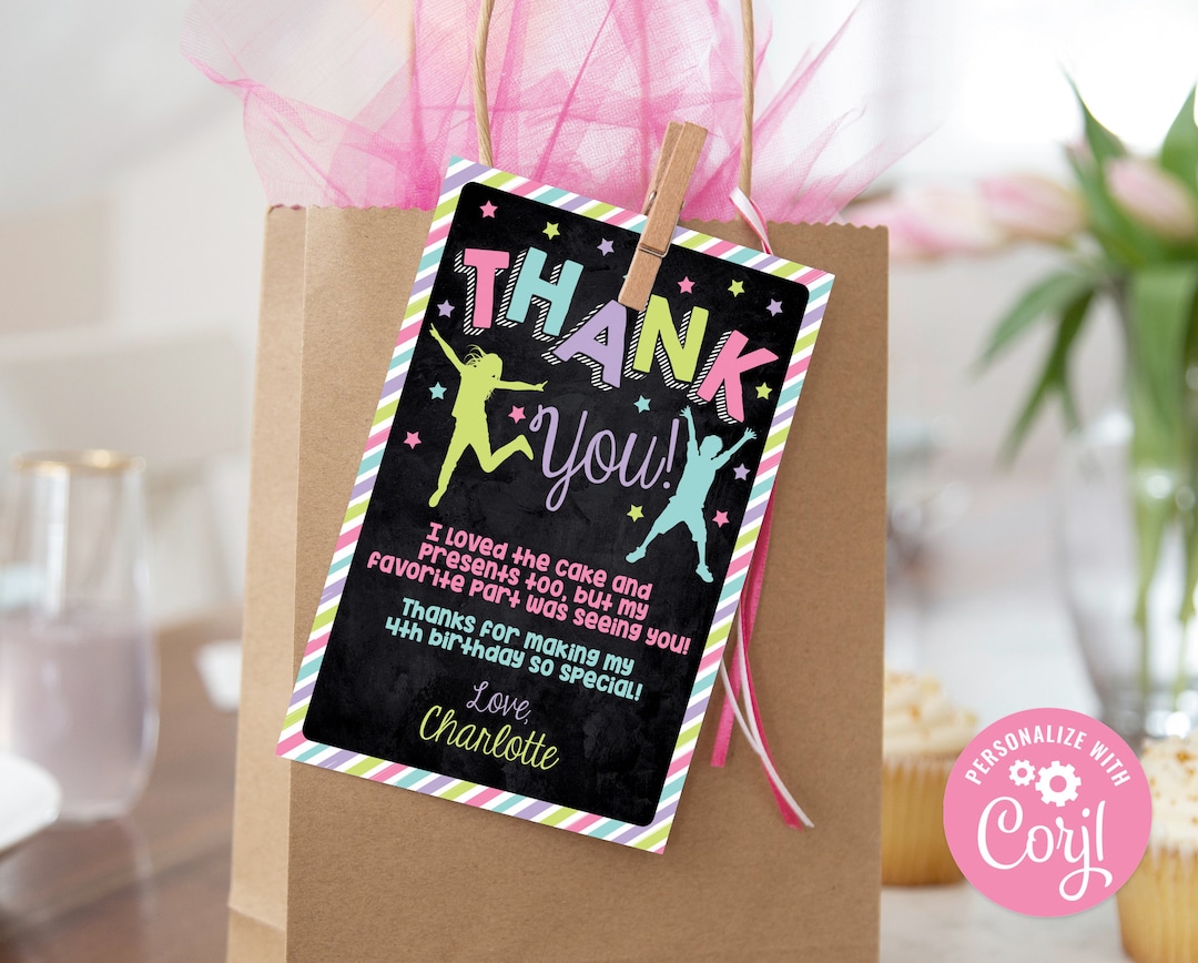 Editable Jump Thank You Card, Trampoline Thank You Card, Jump Printable ...