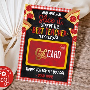 Editable Pizza Teacher Appreciation Gift Card Employee Staff Teacher ...