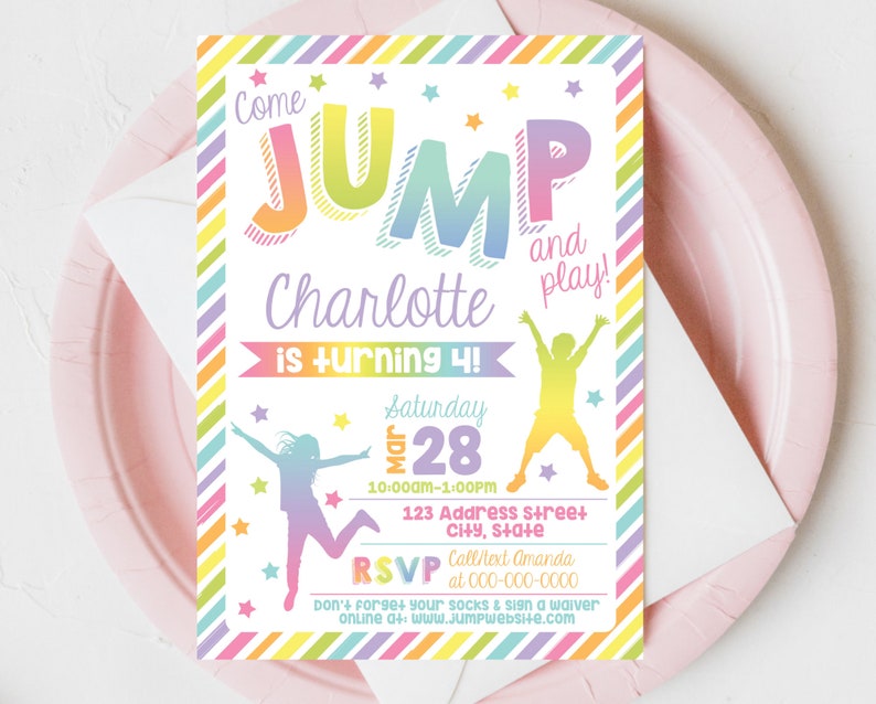 Jump Printable Birthday Invitation Bounce Editable - Etsy