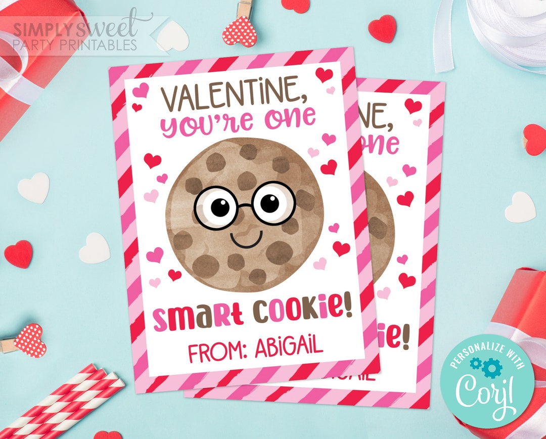 Editable Smart Cookie Valentine Card Personalized Cookie Valentine's ...
