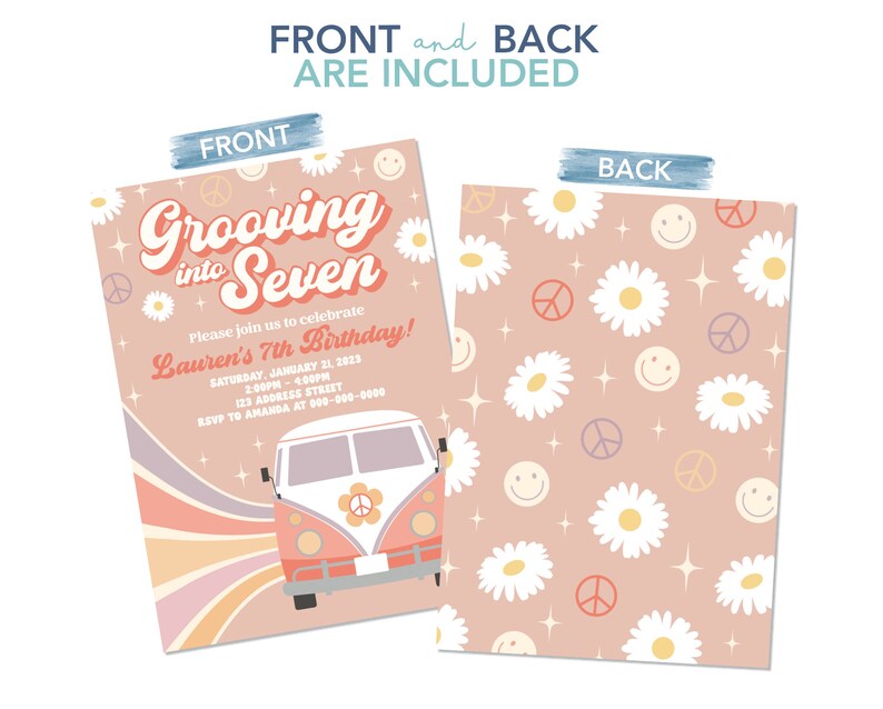 Grooving Into Seven Printable Birthday Invitation Retro 7th - Etsy