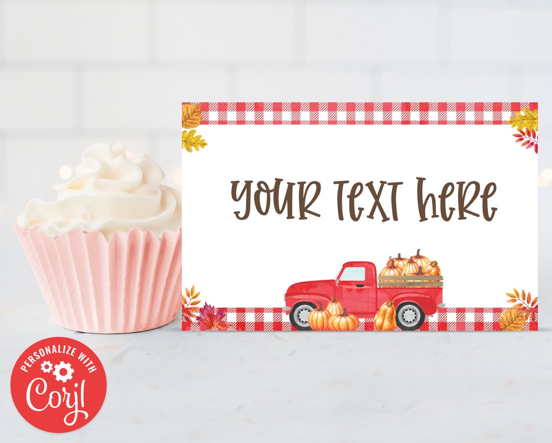 Editable Pumpkin Truck Food Tent Cards, Red Truck Fall Birthday ...