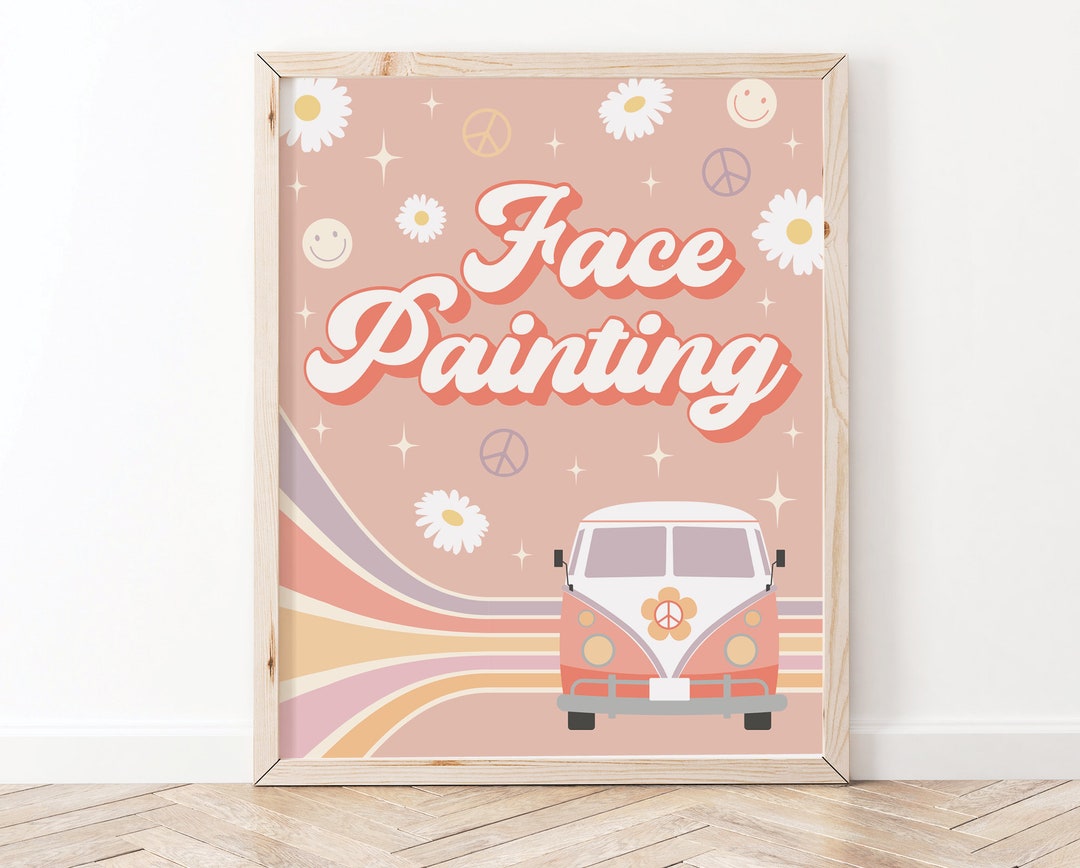 Face Painting Sign, Groovy 70's Printable Sign, 8 X 10 Sign , Retro ...