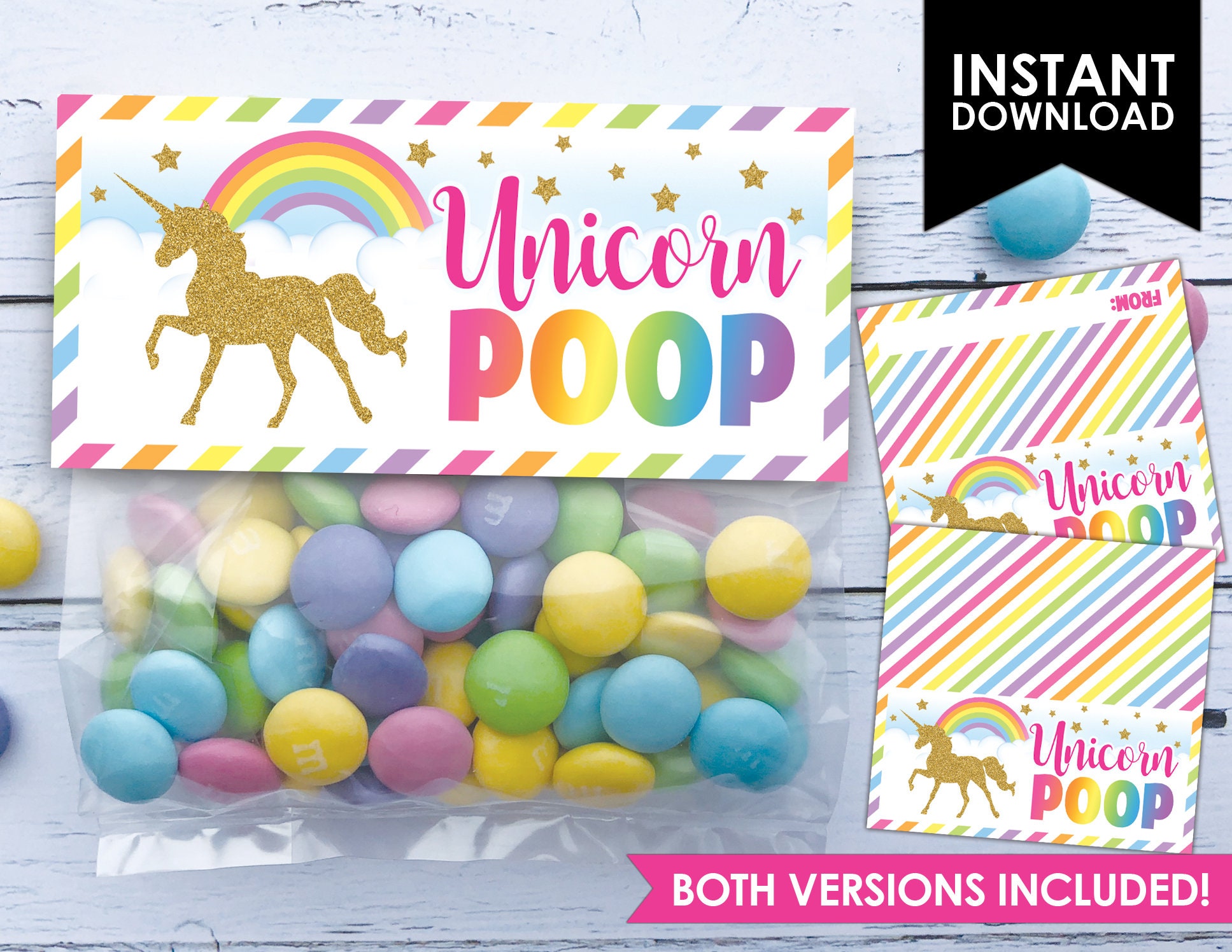 Unicorn Poop Printable Party Treat Bag Topper Thank You Tag Favour (PDF ...