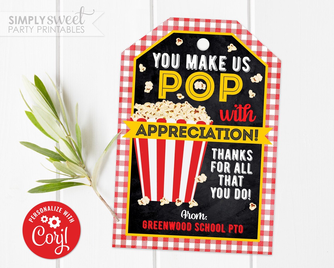 Editable Popcorn Gift Tag You Make Us Pop Tag Nurse Teacher - Etsy