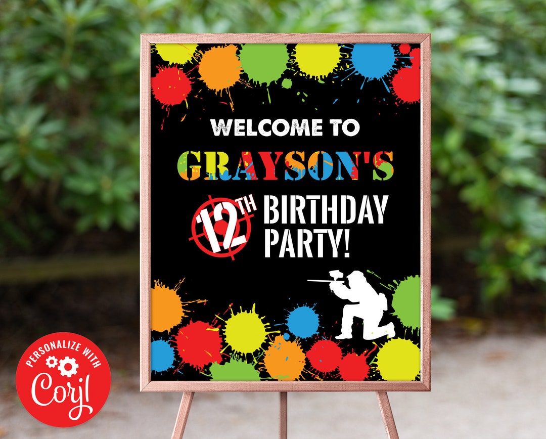 Editable Paintball Welcome Sign, Paintball Birthday Printable Welcome ...