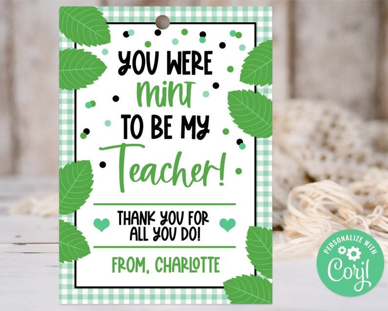 Teacher Appreciation Mint Printable Tag | Editable Appreciation Teacher ...