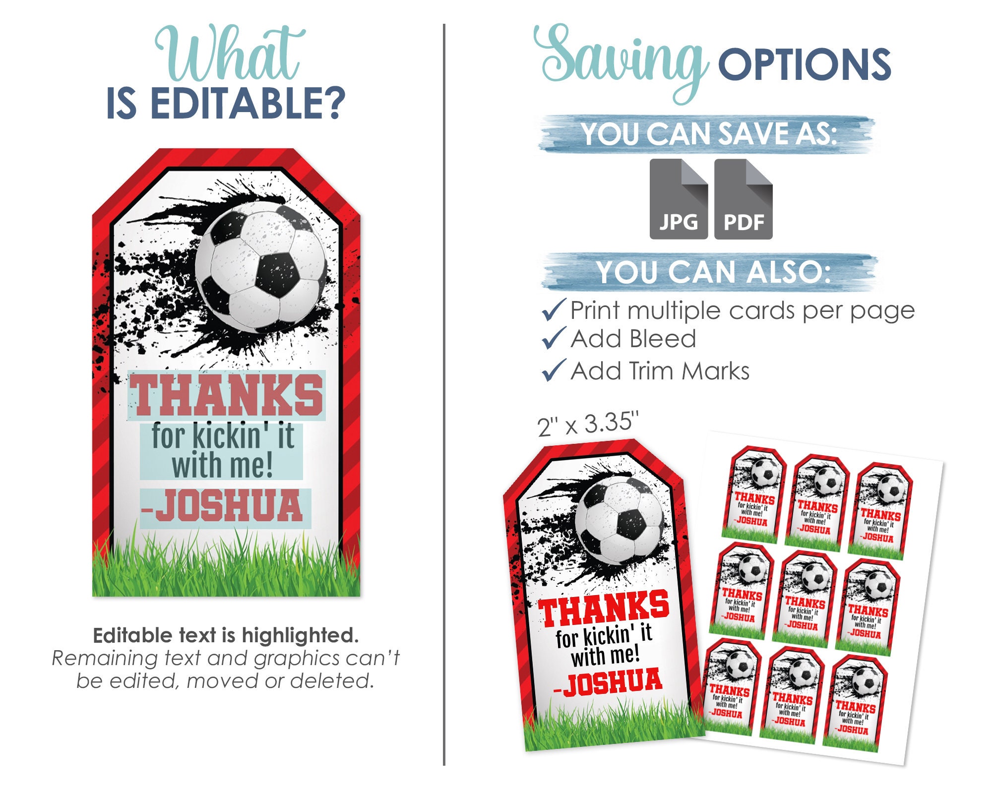 Editable Soccer Thank You Tag Soccer Favor Tag Soccer - Etsy