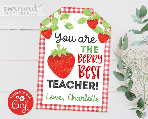Editable Strawberry Gift Tag Berry Best Teacher Staff - Etsy