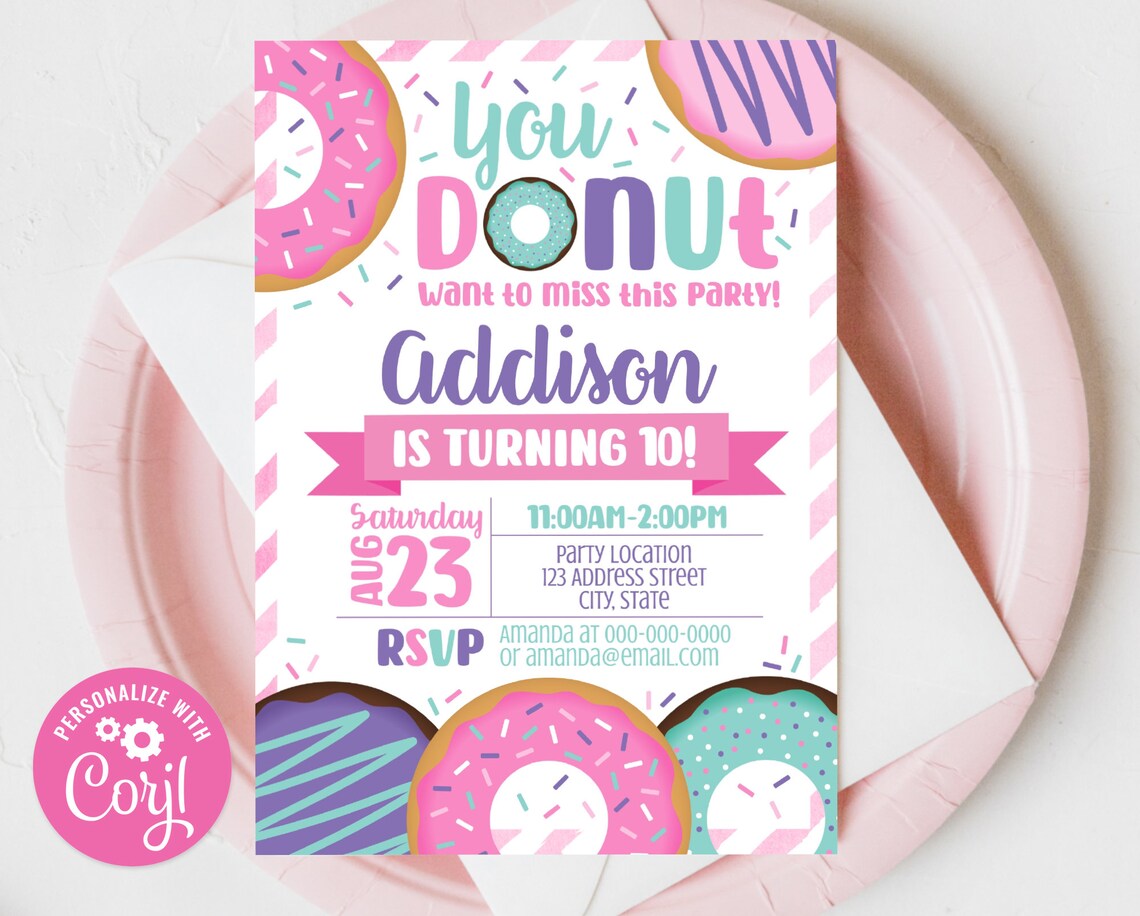 Editable Donut Birthday Invitation, Donut Invitation, Donut Invitation ...