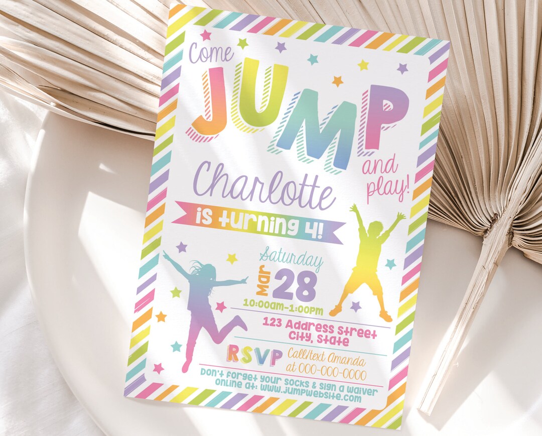 Jump Printable Birthday Invitation, Bounce Editable Invitation, Jump ...