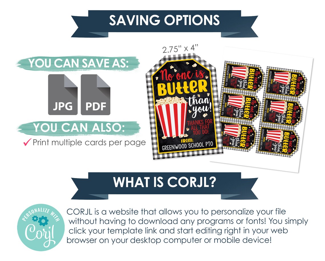 Editable Popcorn Gift Tag No One is Butter Than You Tag - Etsy