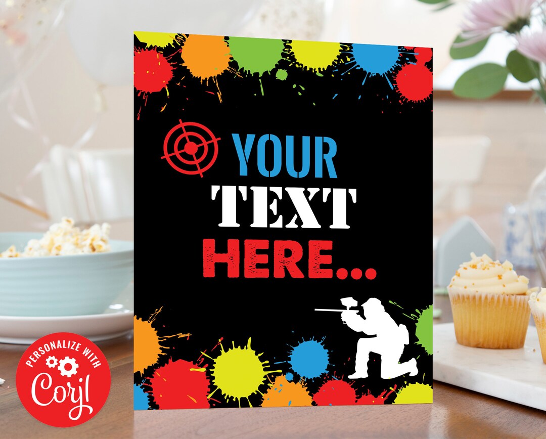 Editable Paintball Party Sign, Paint Ball Birthday Printable Sign ...
