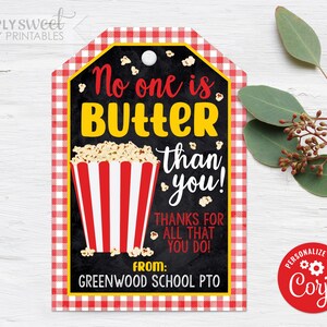 Editable Popcorn Gift Tag No One is Butter Than You Tag - Etsy