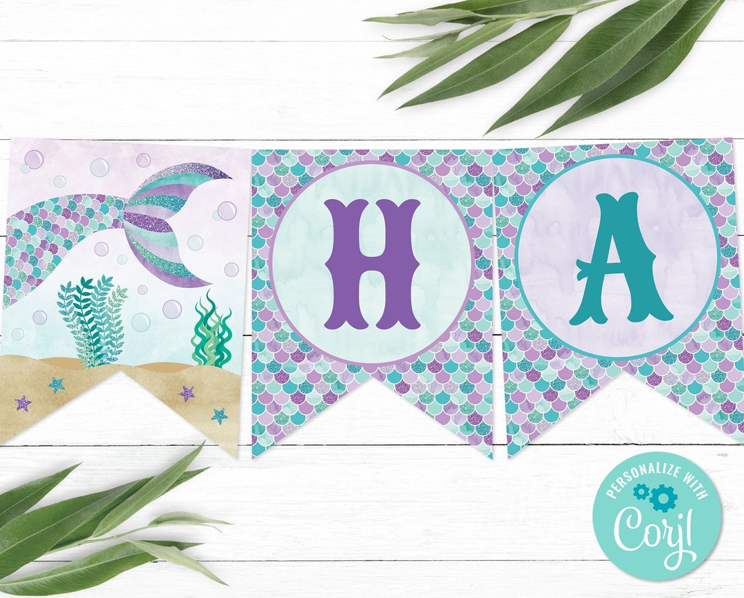 Mermaid Birthday Banner, Mermaid Banner, Mermaid Birthday, Mermaid ...