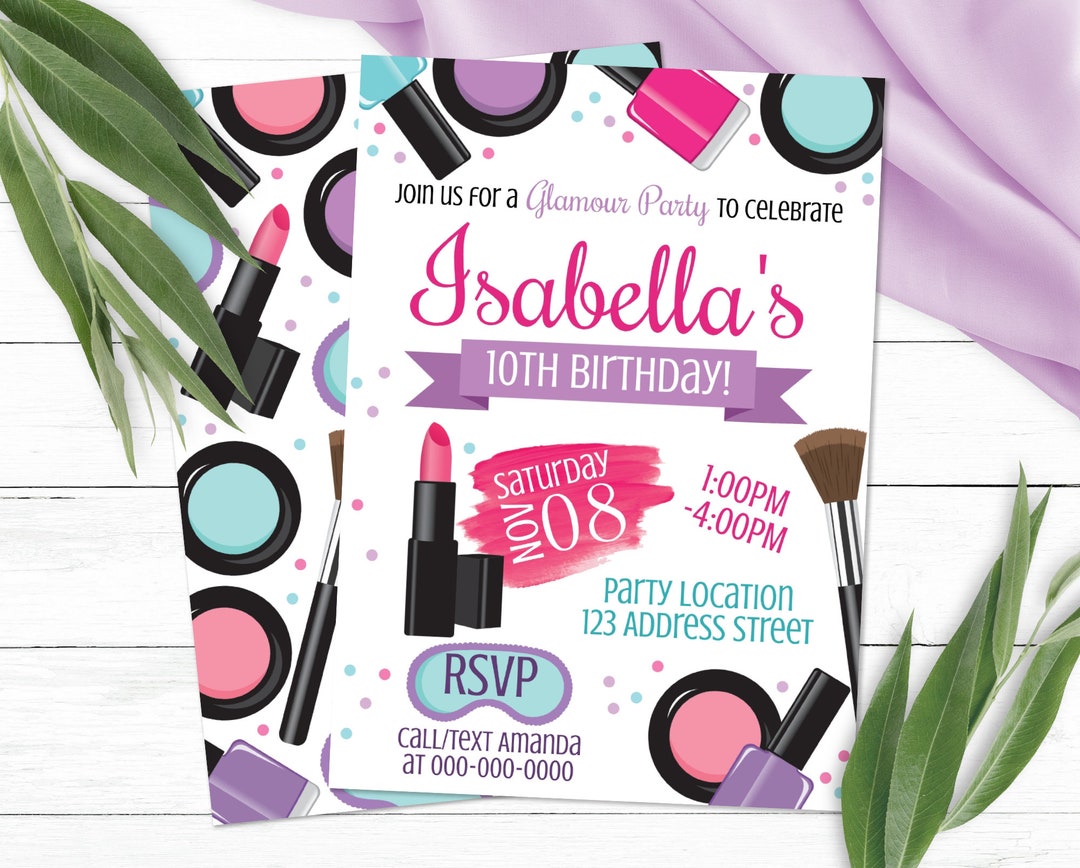 Editable Glam Invitation, Spa Glamour Birthday Invitation, Spa Party ...