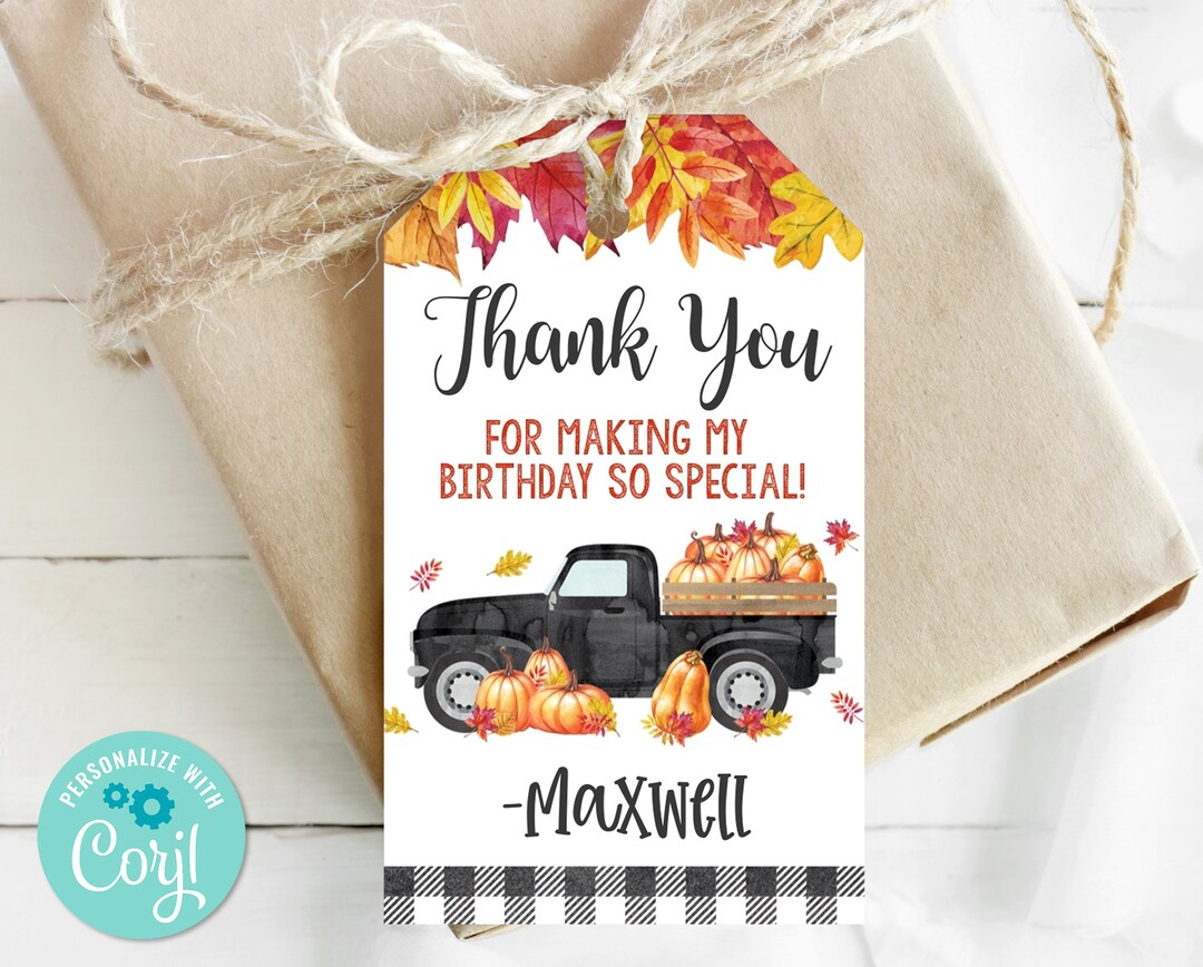 Editable Fall Pumpkin Truck Thank You Tag, Pumpkin Truck Printable ...