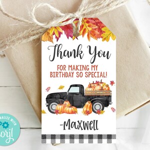 Editable Fall Pumpkin Truck Thank You Tag, Pumpkin Truck Printable ...