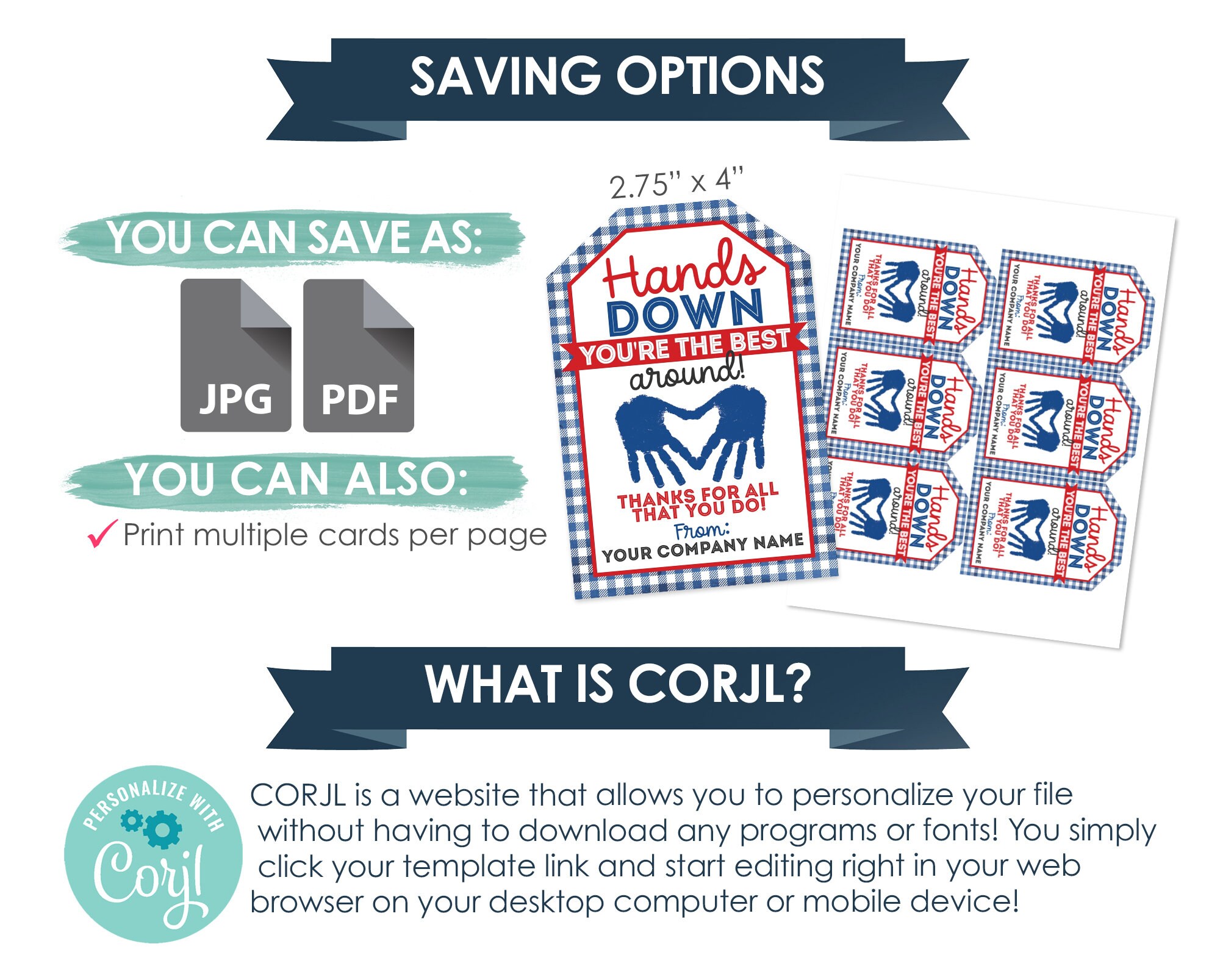 Editable Hands Down Gift Tag Hands Down You're the Best | Etsy