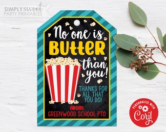 Editable Popcorn Gift Tag No One is Butter Than You Tag | Etsy