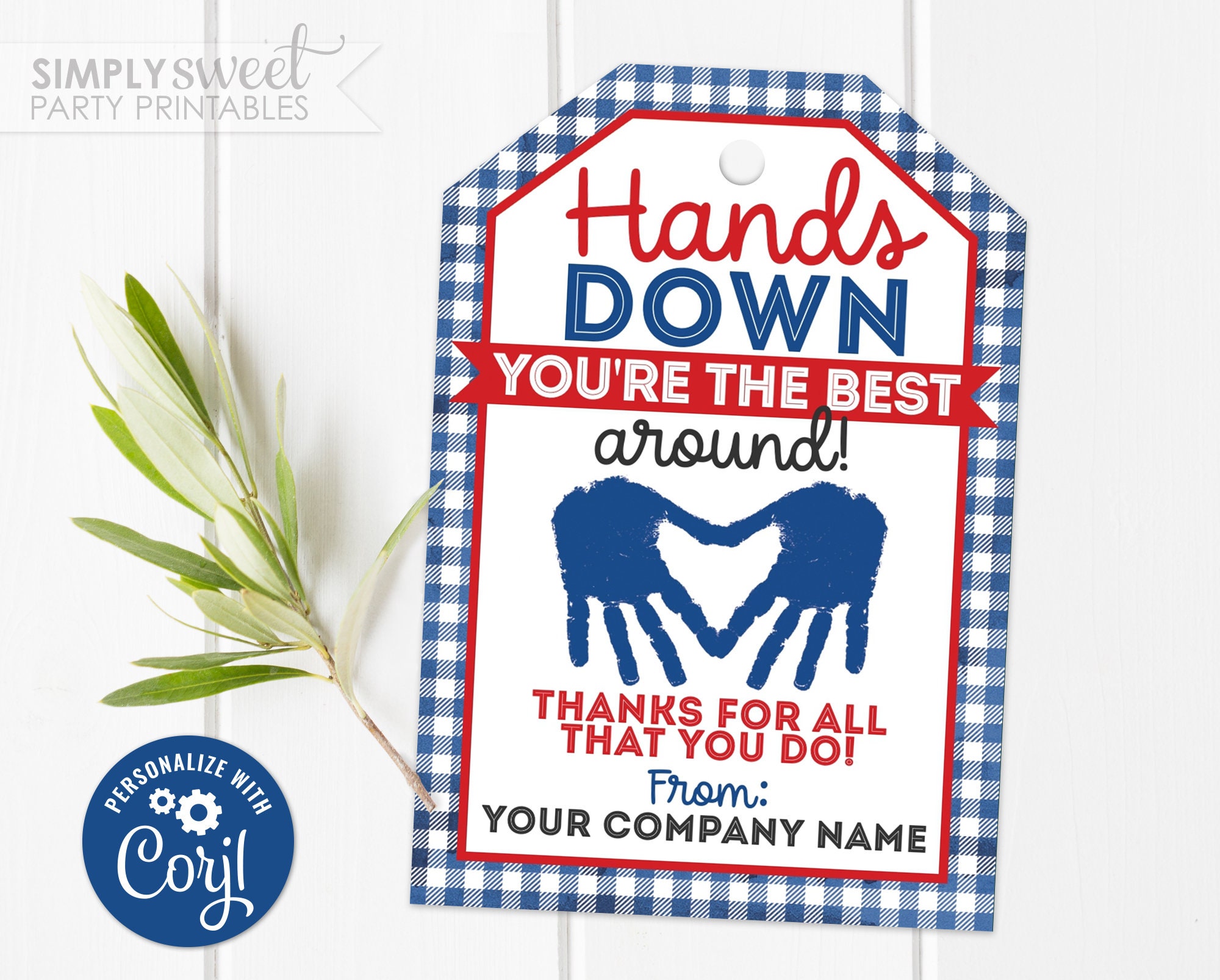 Editable Hands Down Gift Tag Hands Down You're the Best | Etsy