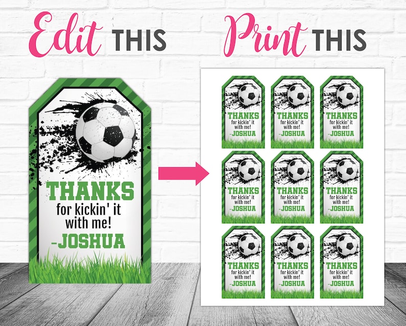 Soccer Thank You Tag Soccer Favor Tag Soccer Birthday - Etsy
