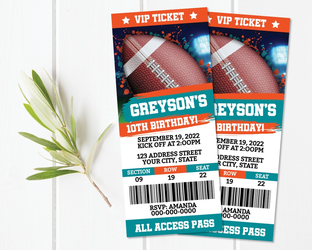 Football Printable Ticket Birthday Invitation, Football Ticket ...