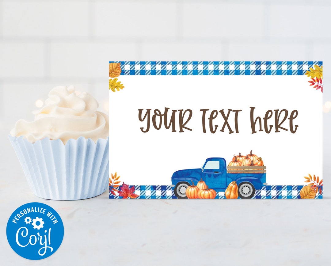 Editable Pumpkin Truck Food Tent Cards, Blue Truck Fall Birthday ...