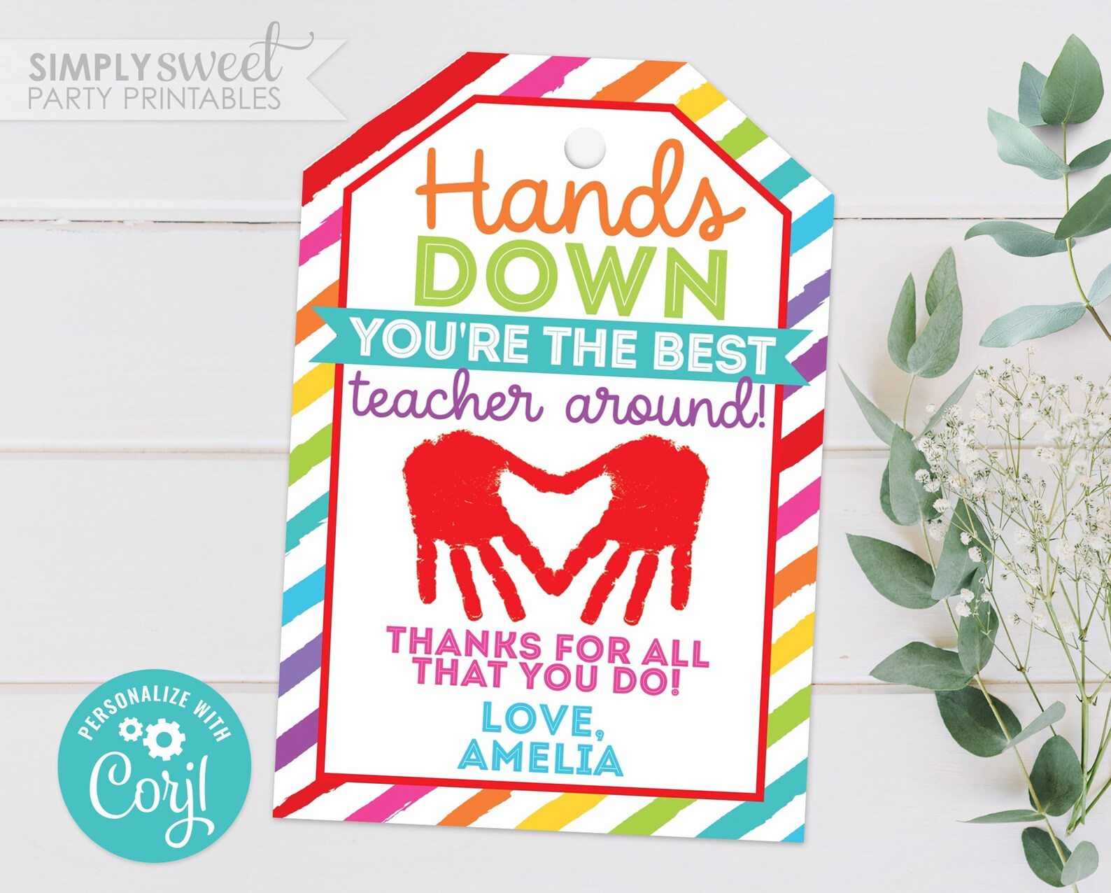 Editable Teacher Hands Down Gift Tag Hands Down You're - Etsy UK