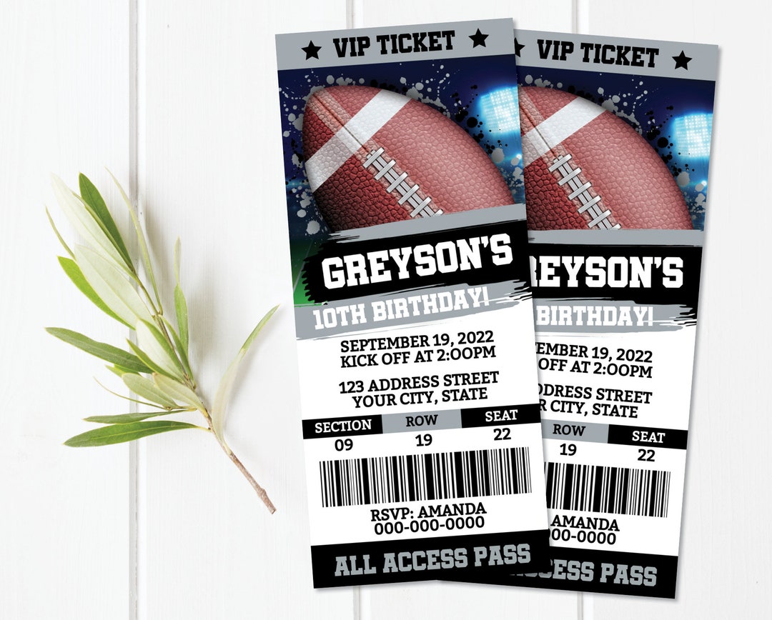 Football Printable Ticket Birthday Invitation, Football Ticket ...