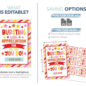 Editable Bursting With Appreciation Printable Tag Teacher Appreciation ...