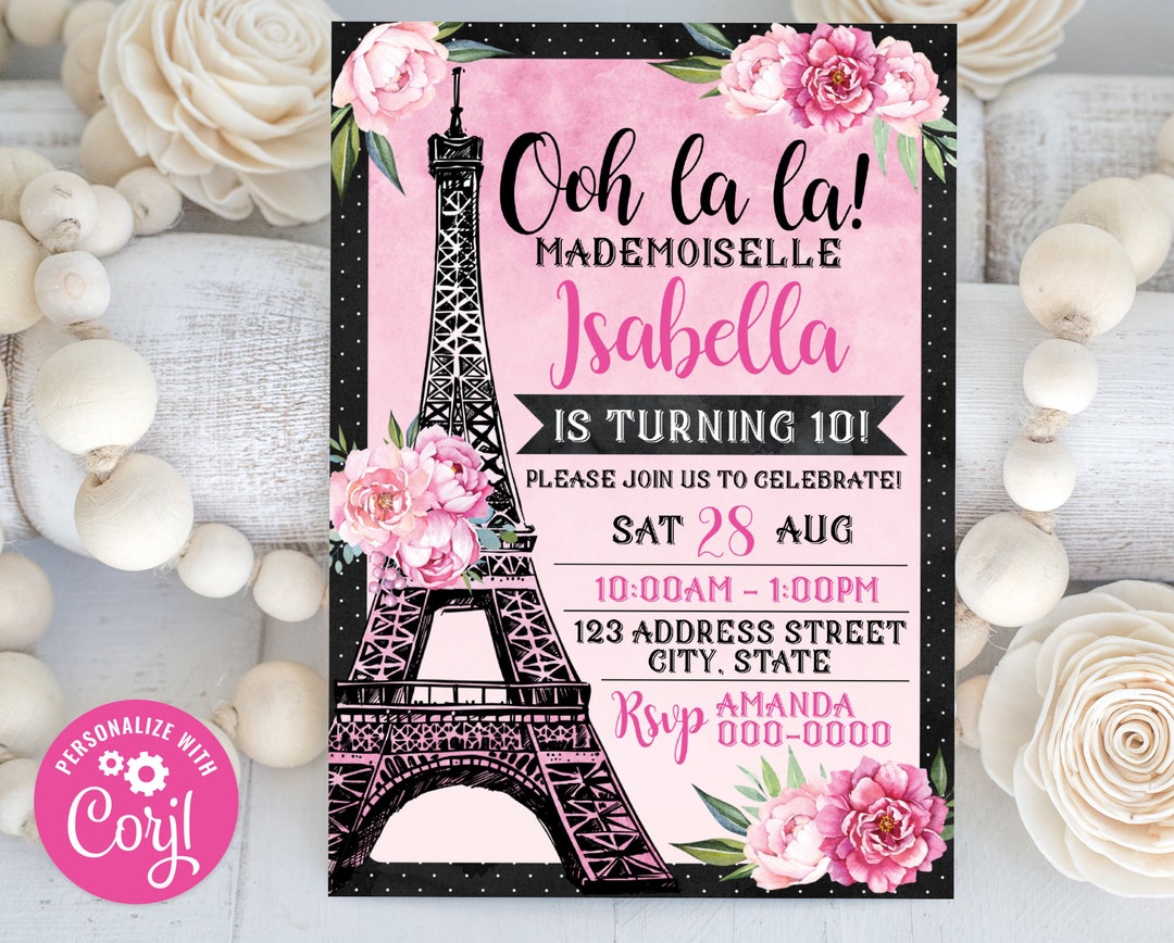 Editable Paris Birthday Invitation, Paris Invitation, Paris ...