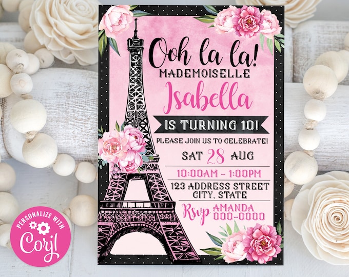 Editable Paris Birthday Invitation, Paris Invitation, Paris ...
