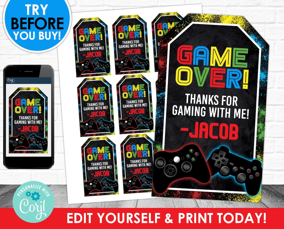 Video Game Thank You Tag, Gamer Favor Tag, Game Truck Birthday Favor ...